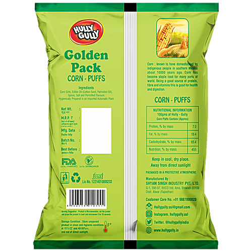 Buy Hully Gully Corn-Puffs - Nimbu Masala, Baked, Golden Pack Online at ...