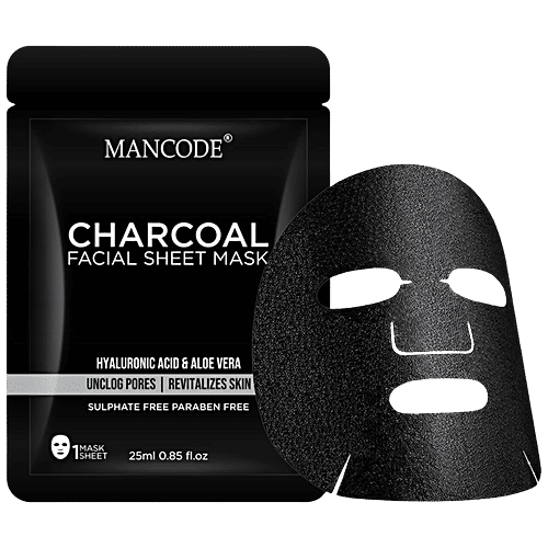 Buy Mancode Charcoal Facial Sheet Mask - Unclogs Pores, Revitalises Skin Online at Best Price of ...