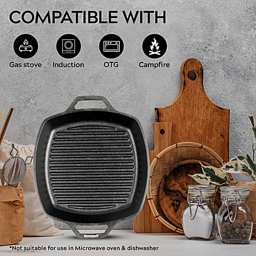 Buy Home Puff Pre-Seasoned Non-Stick Cast Iron Grill Pan With Handle ...