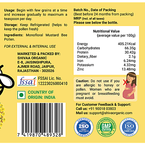 Buy SHIVA ORGANIC Bee Pollen Mustard - 100% Pure, Plant Based Protein ...