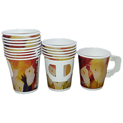 Buy Paricott Paper Cup - With Handle, Mix Design, Assorted Colour, Eco ...