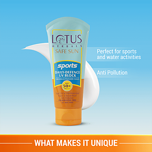 Buy Lotus Herbals Safe Sun Sports Daily-Defence UV Block - SPF 50+, PA ...