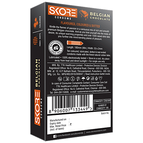 Buy Skore Premium Condoms - Belgian Chocolate Flavour, Dotted ...