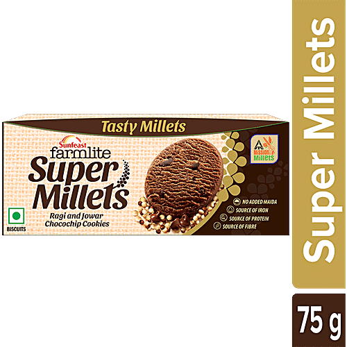 Buy Sunfeast Farmlite Super Millets Ragi & Jowar Chocochip Cookies - No ...