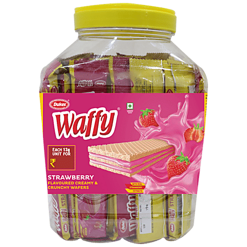 Buy Dukes Waffy - Strawberry Flavoured Creamy & Crunchy Sandwich Wafer ...