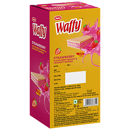 Buy Dukes Waffy - Strawberry Flavoured Creamy & Crunchy Sandwich Wafer ...