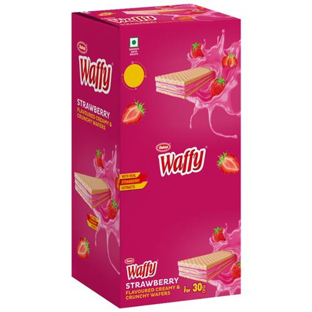 Buy Dukes Waffy - Strawberry Flavoured Creamy & Crunchy Sandwich Wafer ...
