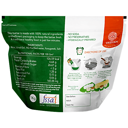 Buy VAIDYAM Idly Dosa Batter - 100% Natural, Mildy Salted Online at ...