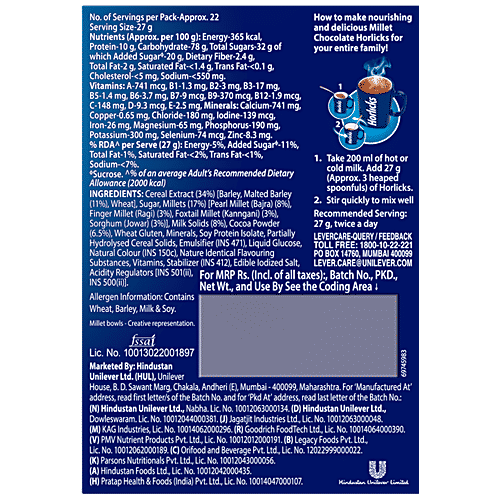 Buy Horlicks Millet Chocolate - Rich In Calcium, Protein & Iron Online ...