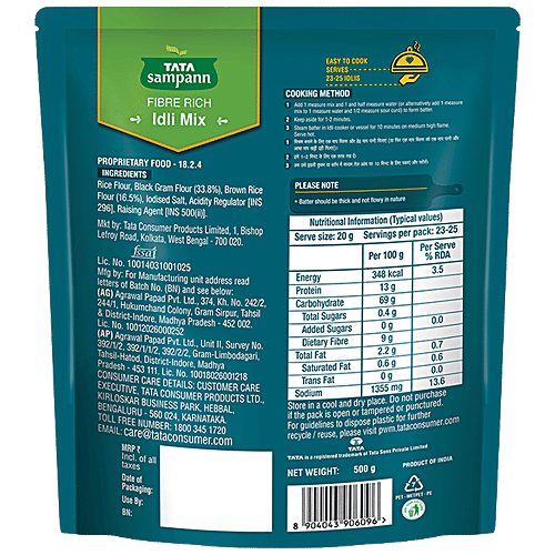 Buy Tata Sampann Fiber Rich Idli Mix - Instant Ready To Cook Mix Online ...