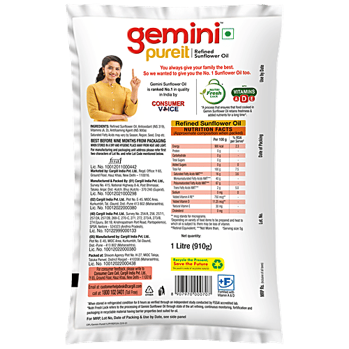 Buy Gemini Pureit Refined Sunflower Oil Online at Best Price of Rs 130 ...