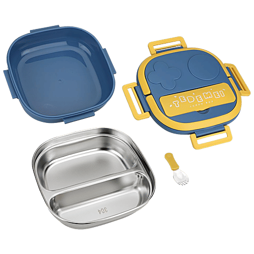 Buy Tedemei Lunch Box - Stainless Steel Interior, 2 Compartment, Blue ...