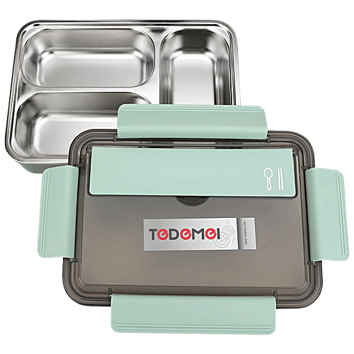 Buy Tedemei Lunch Box - Stainless Steel Interior, 3 Compartment, Green ...