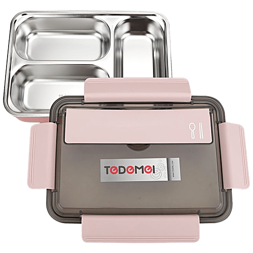 Buy Tedemei Lunch Box - Stainless Steel Interior, 3 Compartment, Pink ...