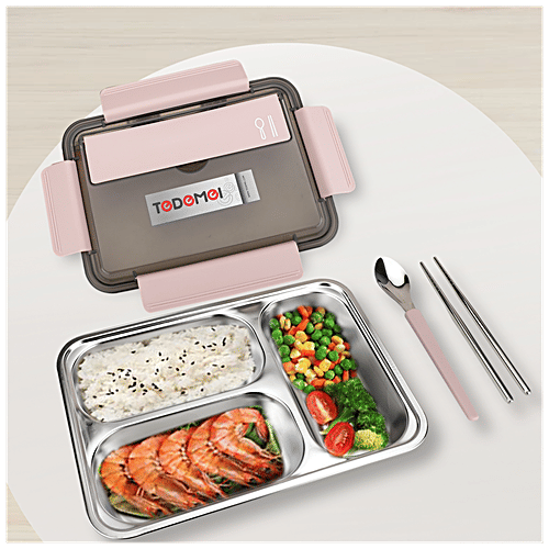 Buy Tedemei Lunch Box - Stainless Steel Interior, 3 Compartment, Pink ...