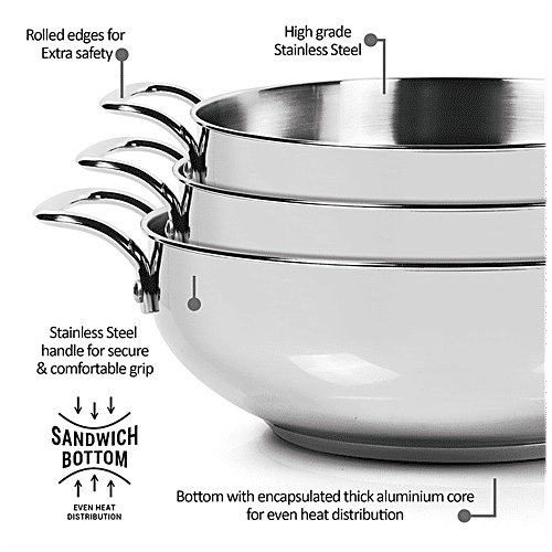Buy Milton ProCook Stainless Steel Kadhai - Pro Cook, With Glass Lid ...