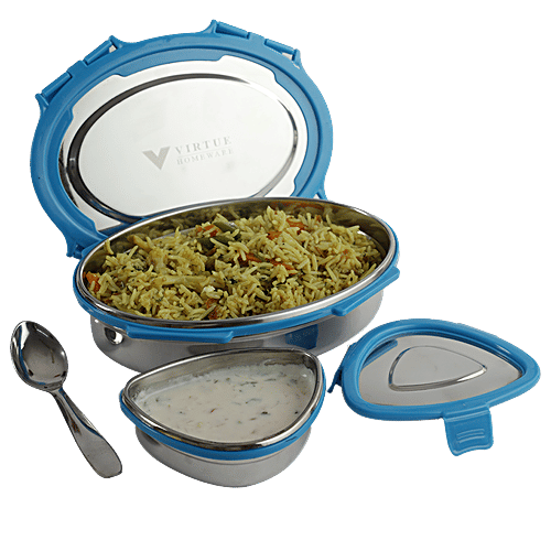 Buy Virtue Steel Mate Oval Stainless Steel Lunch Box With Spoon - Blue ...