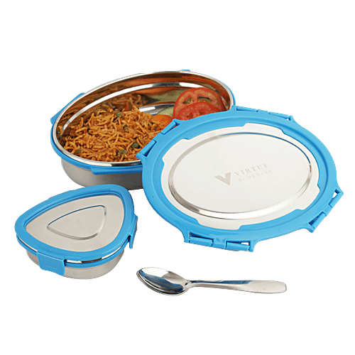 Buy Virtue Steel Mate Oval Stainless Steel Lunch Box With Spoon - Blue ...