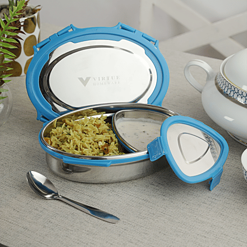 Buy Virtue Steel Mate Oval Stainless Steel Lunch Box With Spoon - Blue ...