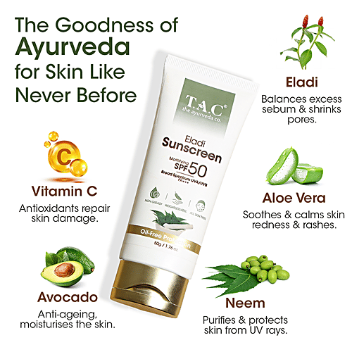 Buy TAC - The Ayurveda Co. Eladi Sunscreen SPF 50 UVA/UVB PA ...