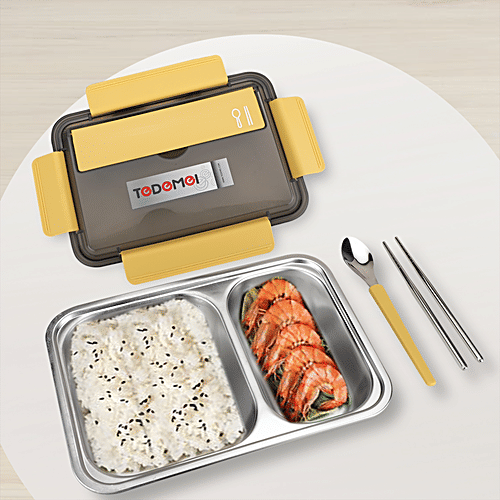 Buy Tedemei Lunch Box 2 Compartment - Yellow, Blue & Brown Colour ...