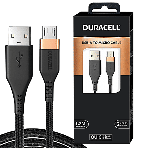 Buy Duracell Type A to Micro USB Braided Fast Charging Cable & Data Sync - 1.2 m, Black Online ...