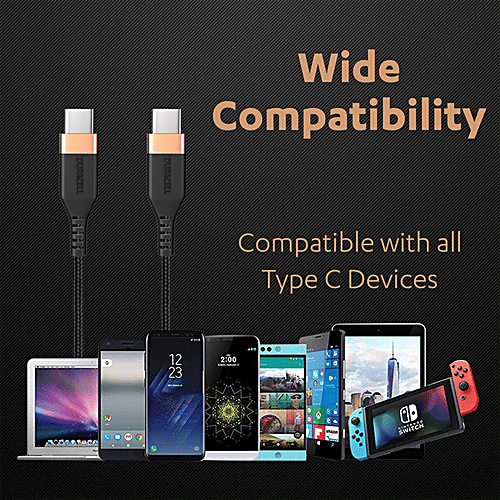 Buy Duracell Type C To Type C 5A 100W Braided Sync Fast Charge Cable ...