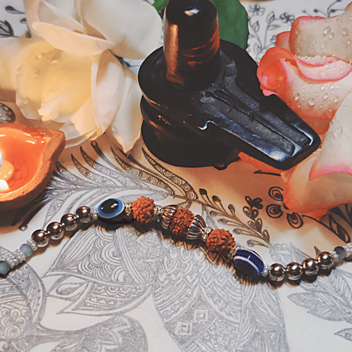 Buy House of Festivals Evil Eye Charm & Rudraksh Rakhi - With Silver ...