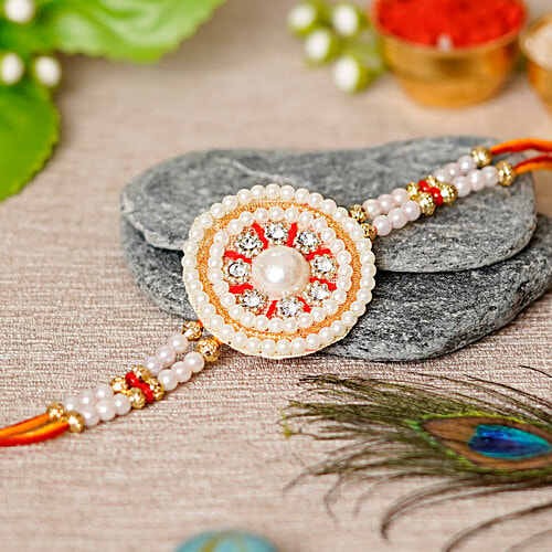 Buy eCraftIndia Designer Stone & Pearl Rakhi & Raksha Bandhan Greeting ...