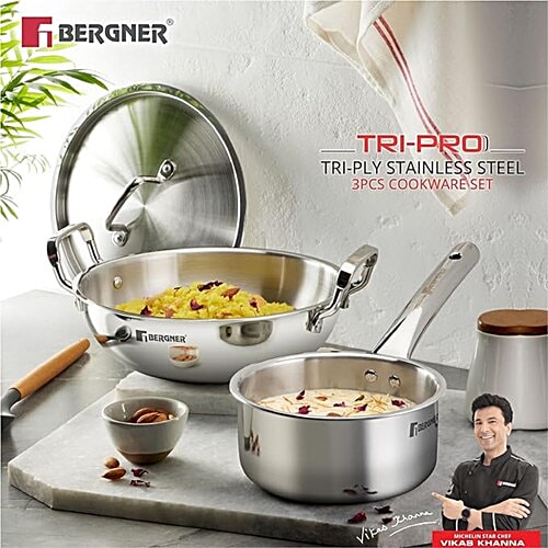 Buy Bergner Tripro Triply Stainless-Steel Cookware Set, Tea Pan 16cm ...