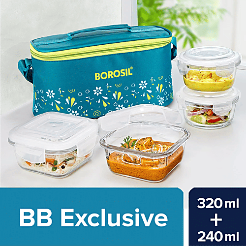 Buy Borosil Grace Transparent Glass Tiffin Box With Green Bag Online at ...