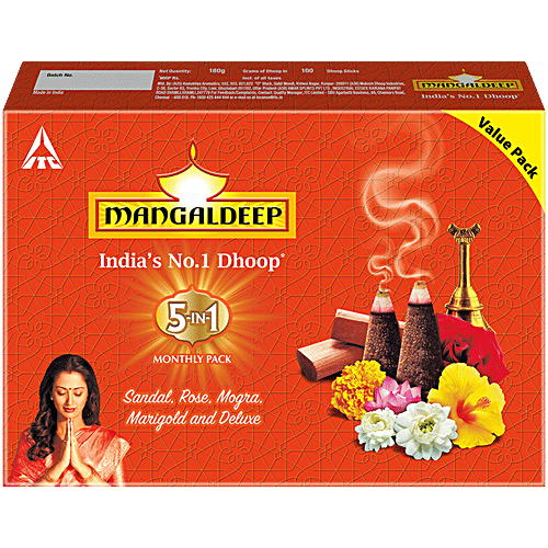 Buy Mangaldeep 5 In 1 Dhoop - Sandal, Rose, Mogra, Marigold & Deluxe ...