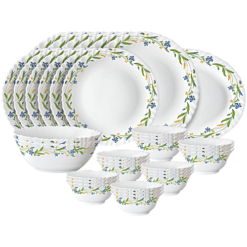 Buy Larah by Borosil Cripper Fluted Series Opalware Dinner Set - White ...