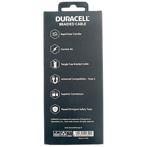 Buy Duracell Type C To Type-C Braided Fast Charging Cable & Data Sync ...