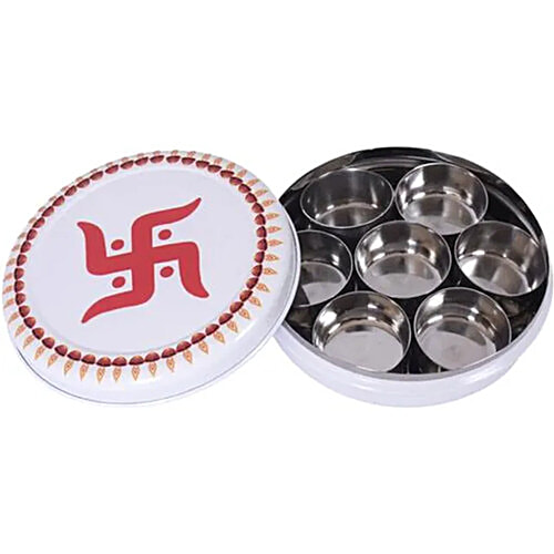 Buy mbc Pooja Box - Swastik Design Print, Multipurpose, Steel Box ...