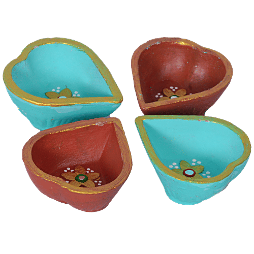 Buy mbc Handmade Heart-Shaped Terracotta Colourful Clay Diya - For ...