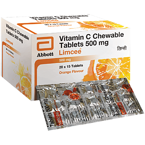 Buy Limcee Vitamin C Chewable Tablet 500 mg Orange Flavour Online at Best Price of Rs 24.86 ...