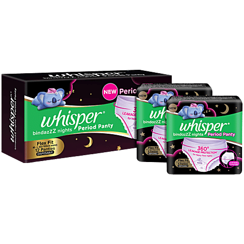 Buy Whisper Bindazzz Nights Period Panty, 12 M-L Pads, 360 Degree ...