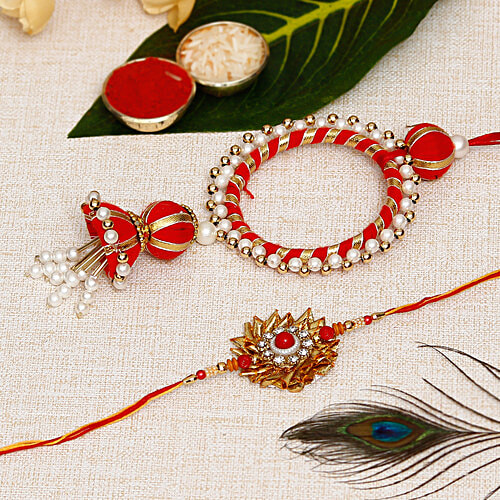 Buy eCraftIndia Designer Gota Patti Bhaiya Bhabhi Rakhi - With Roli ...