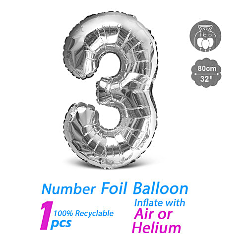 Buy DP Foil Balloon - Number 3, Silver Online at Best Price of Rs 49 ...