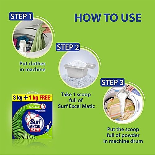 Surf Excel Matic Powder - Top load, 3 kg Get 1 kg Free of Rs 740 ...