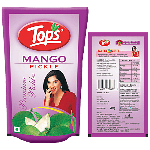 Buy Tops Pickle Mango 200 Gm Pouch Online at the Best Price of Rs 75 ...