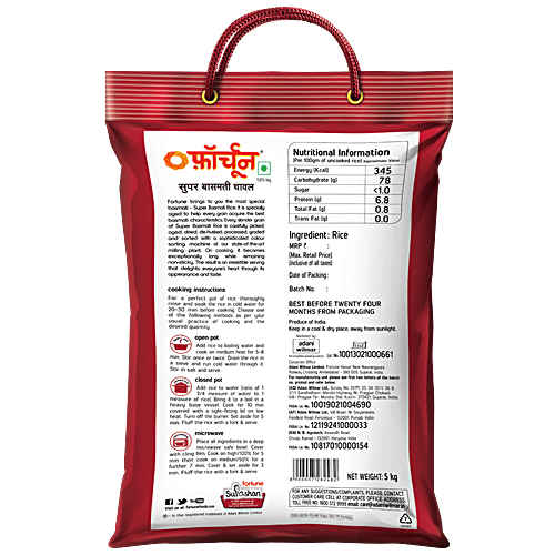 Buy Fortune Basmati Rice Super 5 Kg Pouch Online at the Best Price of ...