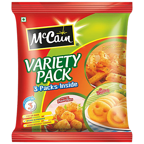 Buy McCain Variety Pack - Chilli Garlic Potato, Smiles and Masala Fries ...
