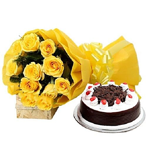 Buy 99 Flowers Flowers Bouquet - 12 Yellow Roses 7 Black Forest Online ...