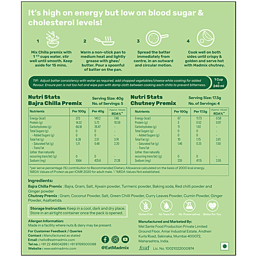 Buy Madmix Energy Boost Bajra Instant Chilla Premix - With Free Chutney ...