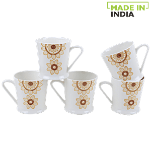 Buy BP Bharat Chai/Tea/Coffee Bonechina Gray & Black Floral Mugs Online ...