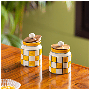 Buy ExclusiveLane Shatranj Checkered Ceramic Storage Jar & Container ...