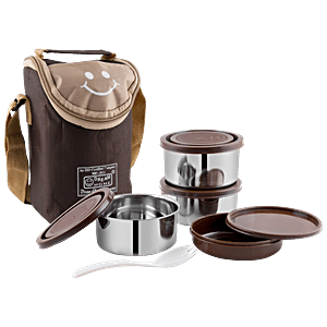 Buy Virtue Signature Stainless Steel Lunch Box Big With Spoon - Red Online at Best Price of Rs ...