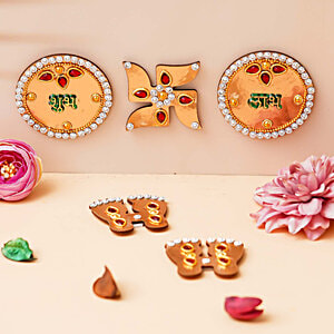 Buy eCraftIndia Wooden Handcrafted Swastika Stickers For Wall, Door ...